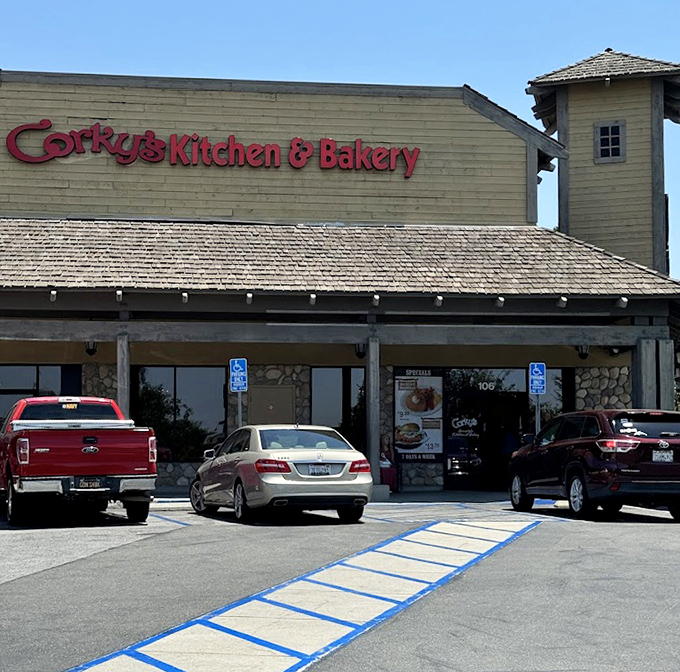 The exterior view that greets hungry visitors. That red sign is like a beacon of hope for empty stomachs everywhere.