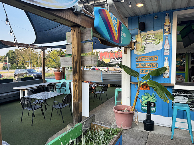 Outdoor seating that feels like your eccentric uncle's backyard—complete with mismatched furniture and enough character to fill a novel.