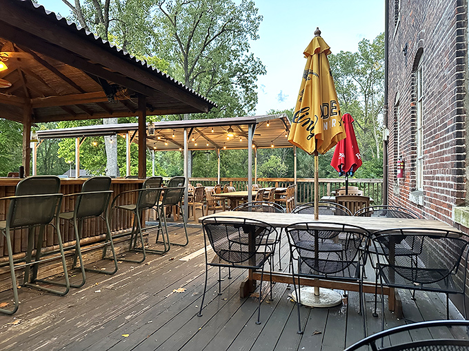 The outdoor seating area offers fresh air with your fresh food&mdash;a wooden deck sanctuary where summer evenings become cherished memories.