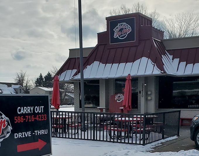Snow or shine, we're serving up your favorites! Carry out or drive-thru for a warm, cozy meal from our Pit Stop Diner.