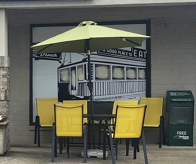 Even the outdoor seating area pays homage to classic diner culture with its vintage illustration&mdash;a nod to the timeless appeal of these beloved institutions.