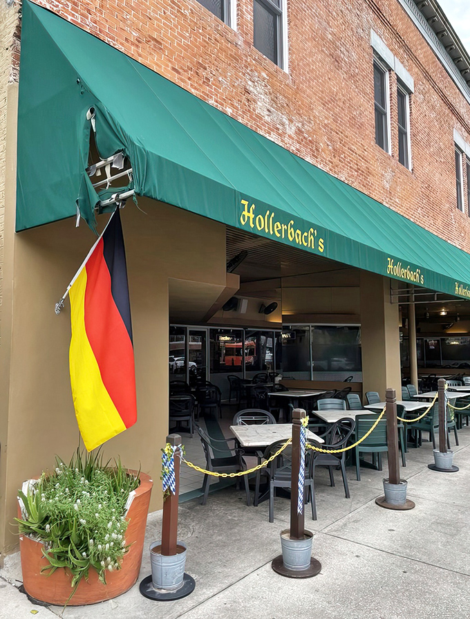 The German flag flutters outside like a tasty warning: prepare your taste buds for a delicious Bavarian invasion.