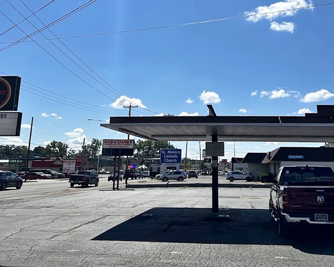 The Root Beer Stand sits under Michigan's blue skies, a constant in a changing world where the root beer always tastes exactly as you remember it.