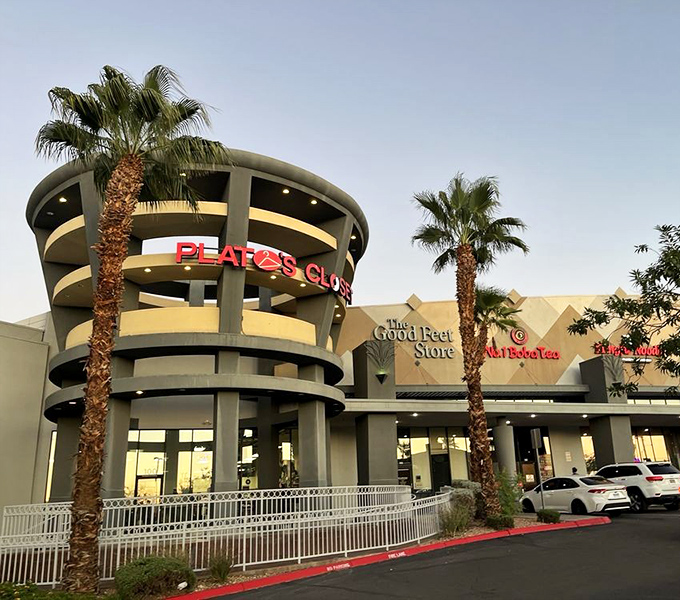 Palm trees frame this fashion oasis like nature's exclamation points. "Something amazing happens inside!" they seem to say.