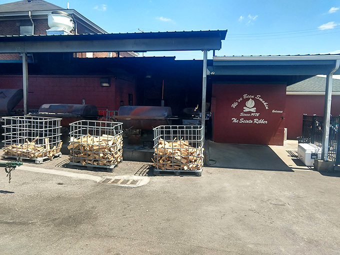 The outdoor cooking area where wood smoke and culinary magic combine to create Portsmouth's most delicious local attraction.