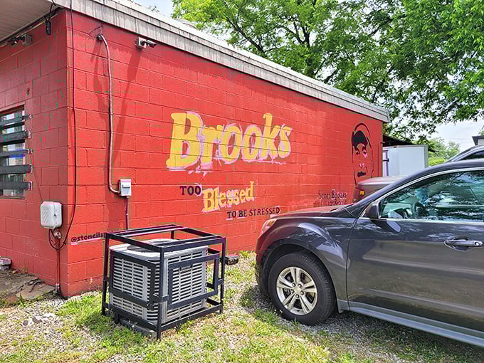 "Too blessed to be stressed" painted on the side wall perfectly captures the Brooks philosophy—keep it simple, keep it delicious.