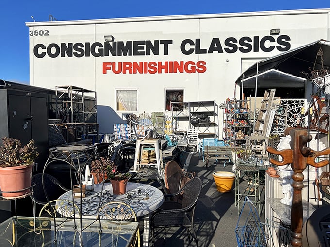 The outdoor lot extends the treasure hunt into California sunshine, because apparently one building can't contain this much vintage goodness inside.
