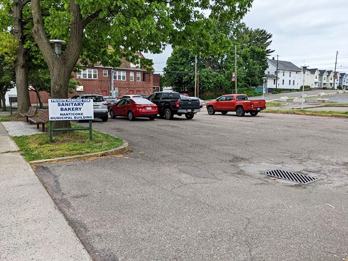 The parking lot of anticipation. Cars gathered like pilgrims at a shrine, their drivers united by the universal language of "really good baked goods."