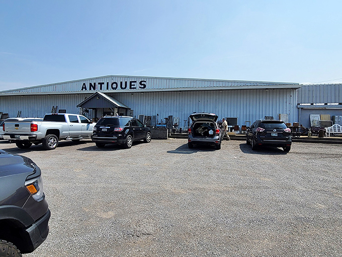 The parking lot might be gravel, but what awaits inside is pure gold. Every car represents another treasure hunter on their quest.