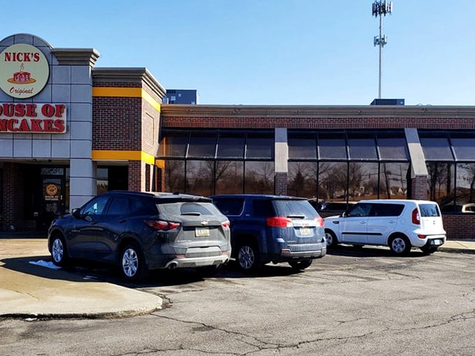 A parking lot filled with vehicles belonging to the breakfast enlightened. Each car represents someone making excellent life choices.