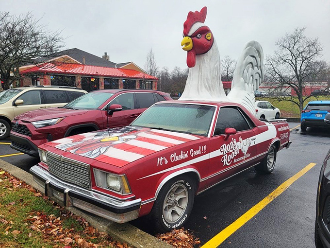 The restaurant's mascot gets its own wheels! This chicken-mobile might be the most Cincinnati thing you'll see all day.
