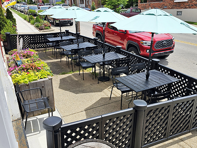 The outdoor patio offers fresh air dining for those who prefer their food comas with a side of sunshine.