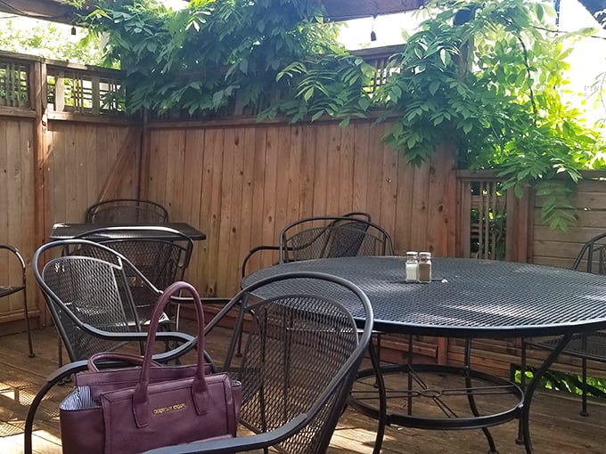 The secluded patio feels like Portland's best-kept secret&mdash;a tranquil urban oasis where coffee stays hot and conversations flow freely.