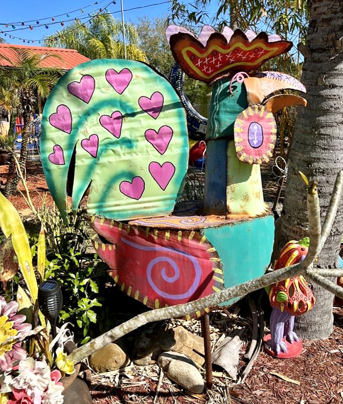 This isn't just a rooster—it's a technicolor dream bird spreading love and whimsy. Even the chickens at Whimzeyland outshine their barnyard cousins.