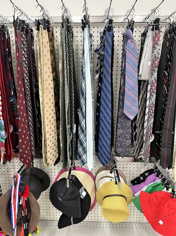 The necktie collection spans decades of boardroom fashion. From power ties to whimsical patterns, your next job interview outfit awaits.