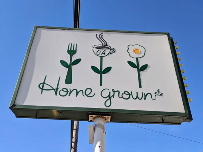That sign's simple flower-fork-egg design tells you everything you need to know: good food grows here naturally.