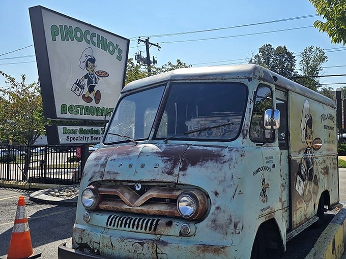 Vintage charm personified&mdash;this weathered delivery truck stands as a quirky monument to Pinocchio's long history of bringing deliciousness to Media's doorsteps.