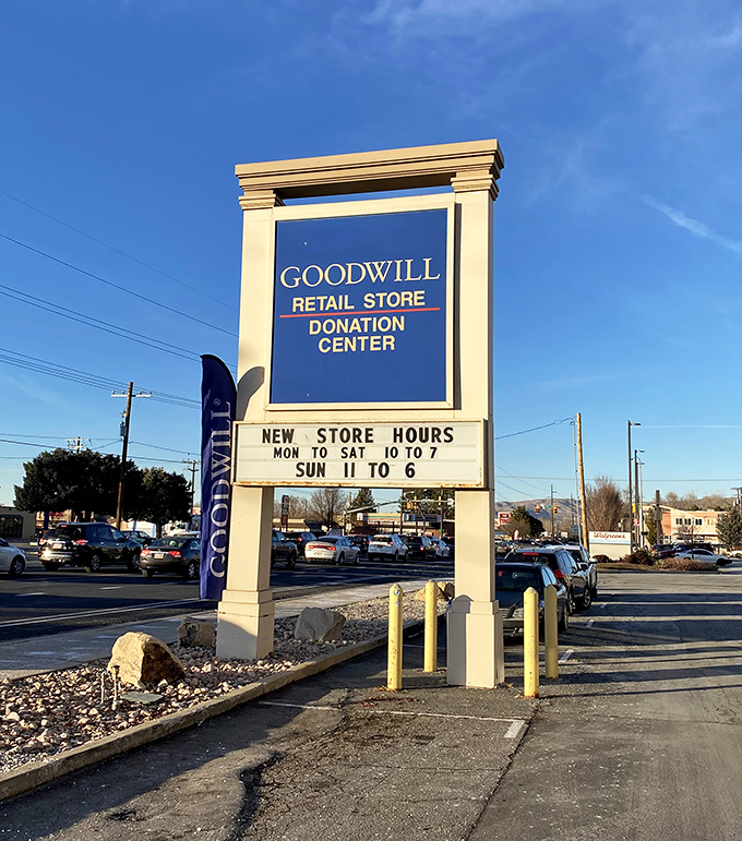 The marquee of possibility&mdash;store hours posted like showtimes for the daily performance of "Amazing Finds: The Musical."
