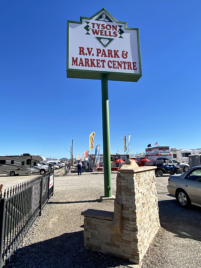 The iconic sign stands tall, welcoming wanderers to what might be America's most unexpected shopping destination.
