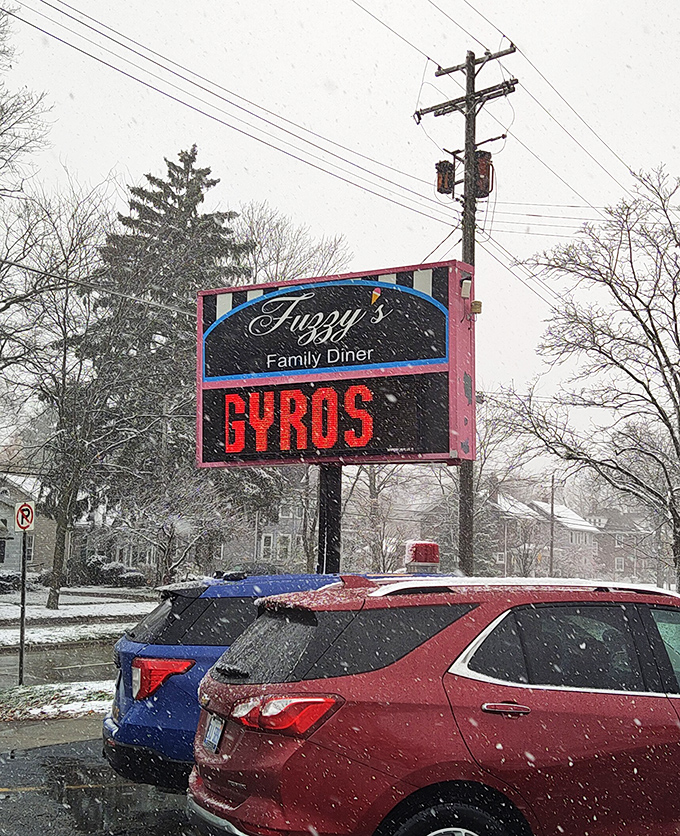 Winter, summer, or somewhere in between, that neon sign glows like a lighthouse guiding ships to comfort food harbor.