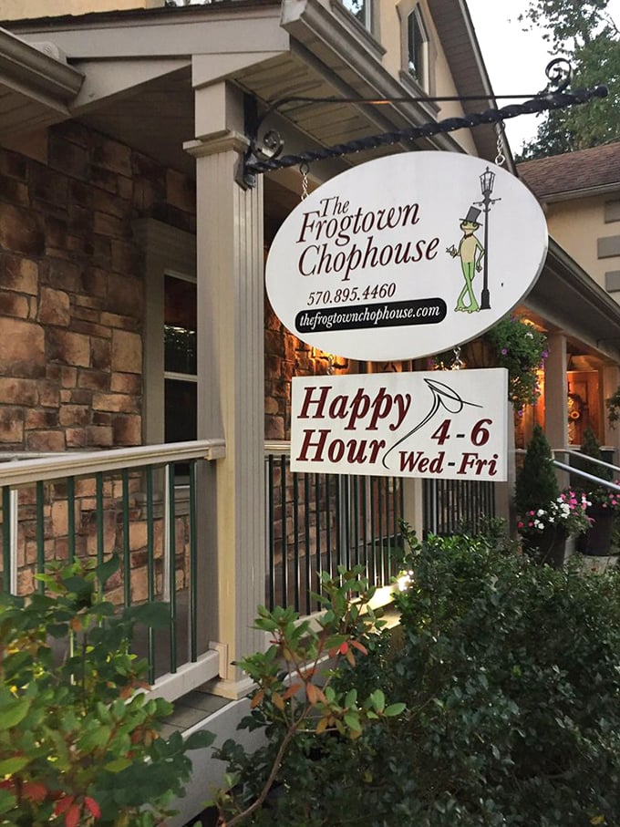 The welcoming sign out front promises happy hour Wednesday through Friday, because mountain hospitality includes proper drink specials.