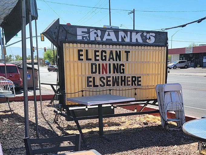 Elegant Dining Elsewhere might be the most honest restaurant sign in America. Frank's knows exactly what it is&mdash;and what it isn't&mdash;and that's precisely why we love it.