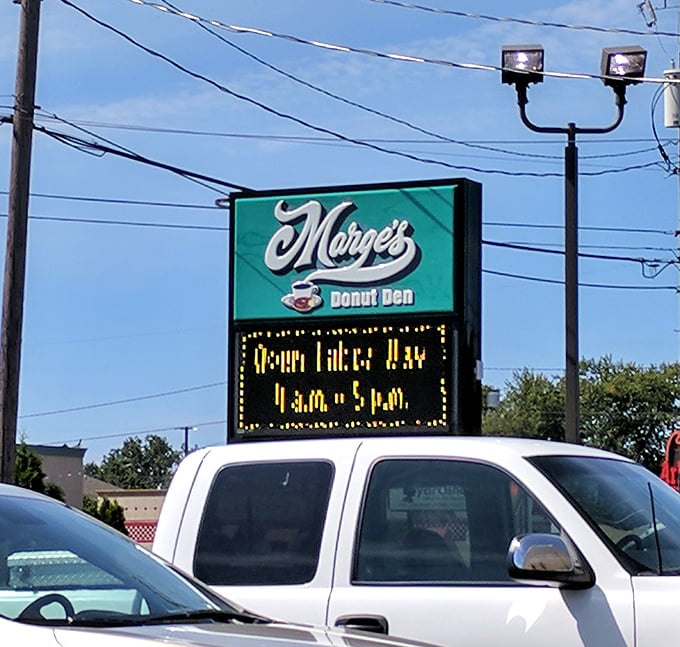 The beacon of breakfast joy! Marge's sign stands as a lighthouse guiding hungry travelers to safe harbor in a sea of chain restaurants.