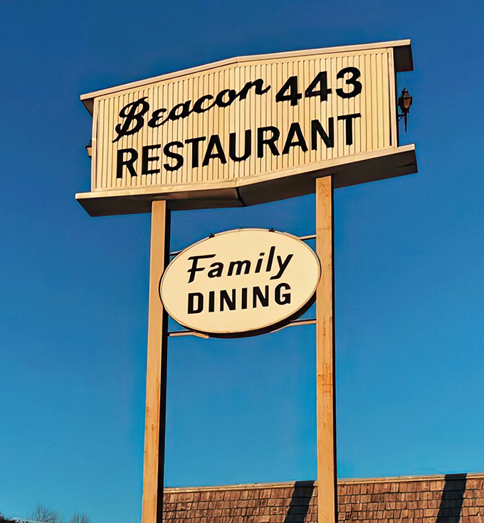 Against a perfect blue sky, the Beacon 443 sign promises what we're all searching for: honest food served with care. No filter needed.