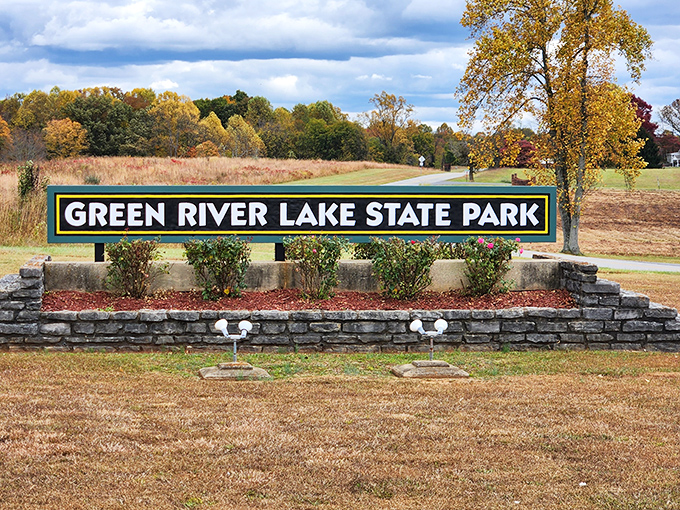 The entrance sign that signals your vacation has officially begun. Stress stays on the other side of this stone wall.