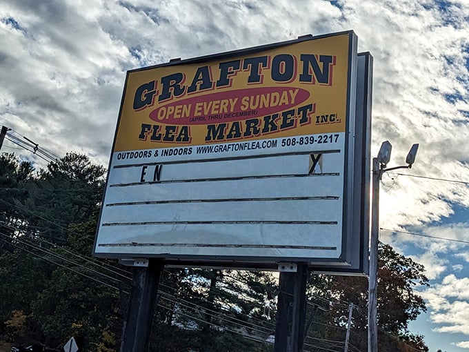 The iconic sign welcomes Sunday treasure hunters from April through October. Rain or shine, the promise of discovery brings crowds back week after week.