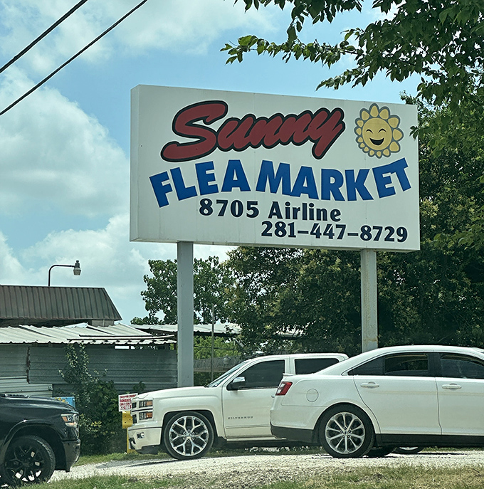 The welcoming beacon! Sunny Flea Market's cheerful sign promises exactly what it delivers&mdash;a bright shopping experience unlike any other.
