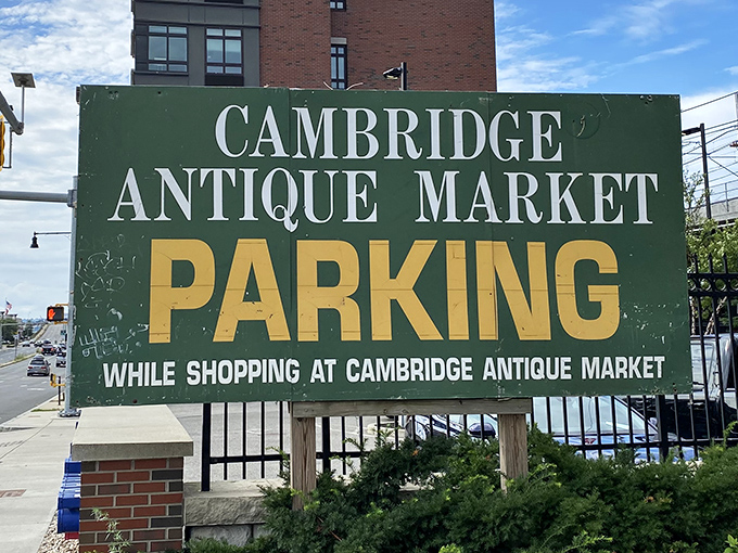 The parking sign that promises temporary real estate for your vehicle while you lose yourself &ndash; and potentially your budget &ndash; inside this vintage wonderland.