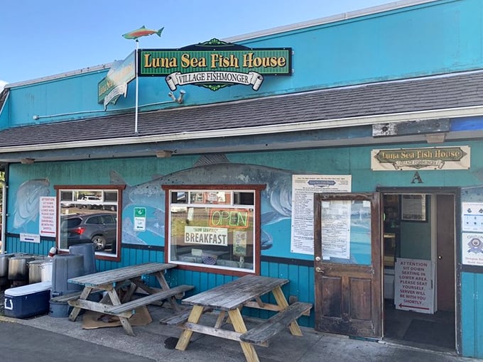 That iconic turquoise building with the fish on top isn't just a restaurant&mdash;it's a landmark that says "your seafood quest ends here."