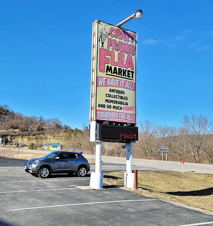 Standing tall against Wisconsin's blue sky, this sign is the North Star for collectors and curiosity seekers throughout the Driftless Region.