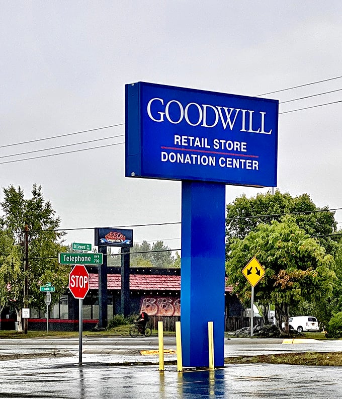 The beacon of bargains stands tall against the Alaskan sky, signaling to thrifty shoppers that deals await within.