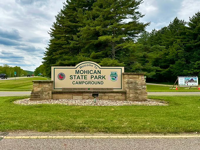 The entrance sign doesn't just mark a boundary—it's the portal between "checking emails" and "checking out" of daily stress.