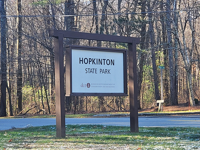 The understated welcome sign that promises so much more than it reveals. Like all great experiences, Hopkinton State Park speaks for itself.