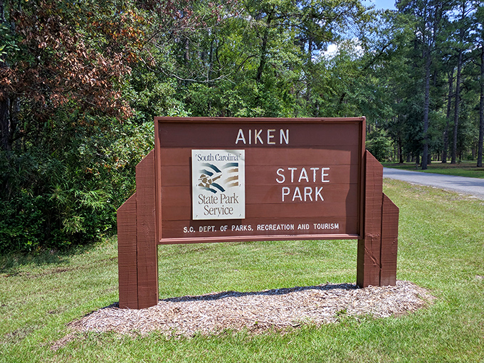 The entrance sign stands as a humble gatekeeper to adventures that far exceed its modest promise.