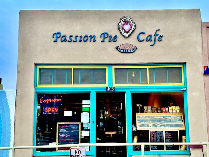 That iconic sign against the New Mexico blue sky isn't just announcing a cafe&mdash;it's promising an experience. Turquoise trim never looked so appetizing. 