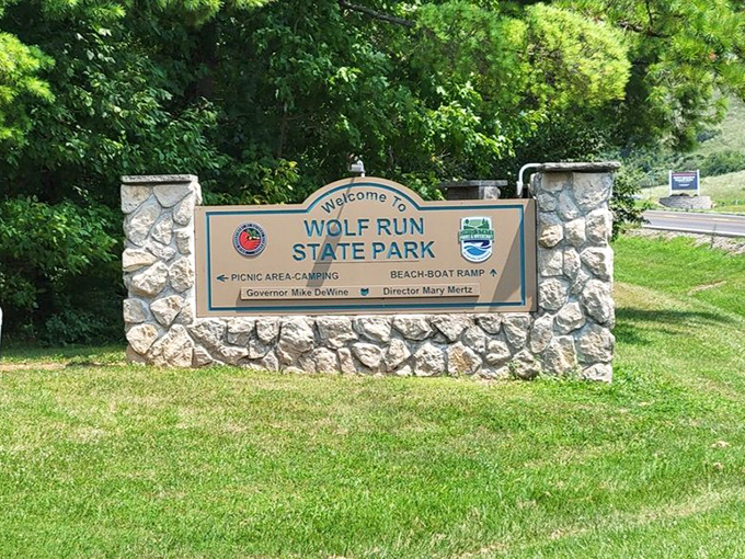 The entrance sign: where Ohio promises adventure without requiring a passport, expensive flights, or uncomfortable currency exchanges.