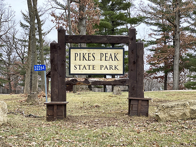 The entrance sign welcomes visitors to Iowa's slice of paradise. Like the doorway to Narnia, except the magic is completely real.