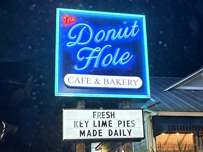 At night, the neon glow serves as a beacon for those wise enough to know where breakfast excellence lives. Like a lighthouse for hungry sailors.