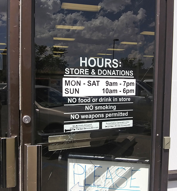 Store hours posted clearly &ndash; the rules of treasure hunting laid bare for all who seek bargains in this Santa Fe institution.