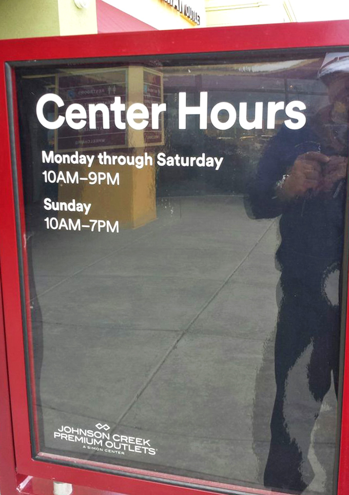 The hours of operation: a helpful reminder that you have eleven hours on weekdays to separate yourself from your money. Plan accordingly.