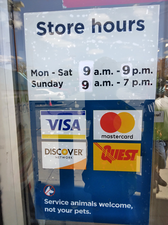 The store hours sign&mdash;the only thing standing between you and daily visits to this treasure trove of secondhand possibilities.