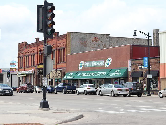 Earth Exchange anchors Tower Avenue with its distinctive green awning, a beacon for bargain hunters in downtown Superior.