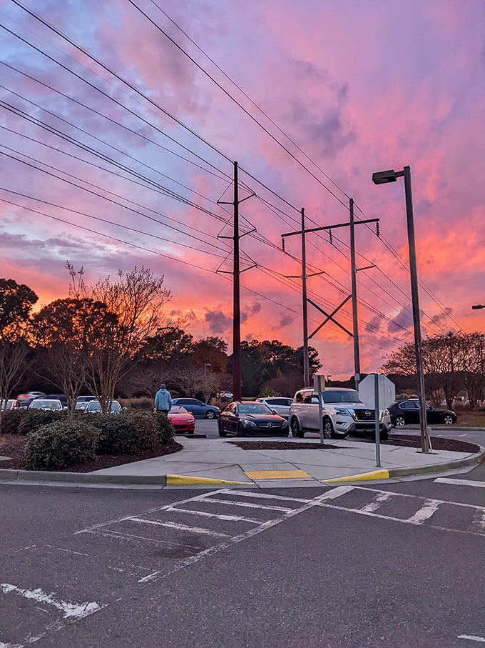 As the South Carolina sun sets over Tanger Outlets, the sky celebrates another successful day of retail therapy with a spectacular pink finale.