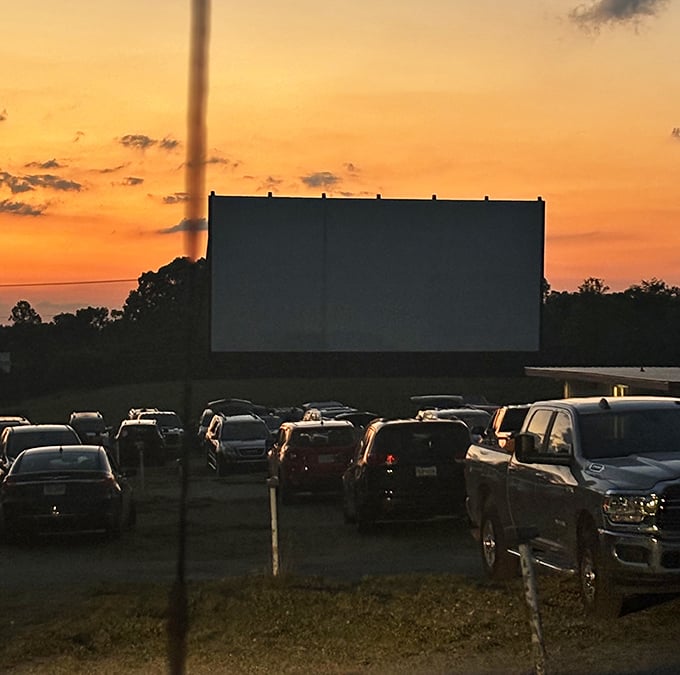 As the sun dips below the treeline, anticipation builds for that moment when the screen flickers to life tonight.