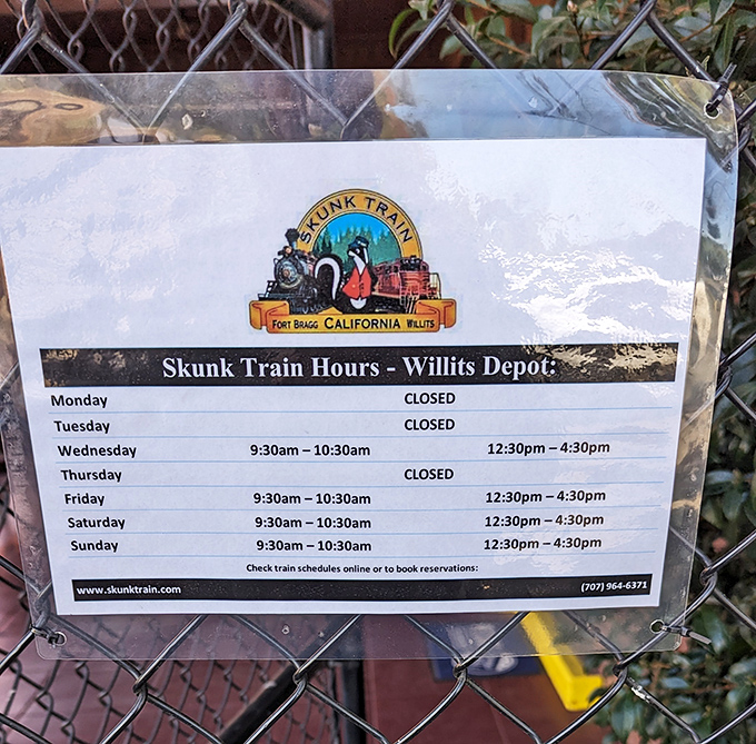 Planning makes perfect&mdash;the train's schedule posted clearly for adventurers who understand that some of life's best journeys still run on reliable timetables. 