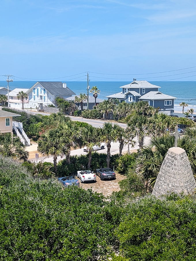 From Castle Otttis's vantage point, beachfront homes and the Atlantic Ocean create a quintessentially Florida panorama.